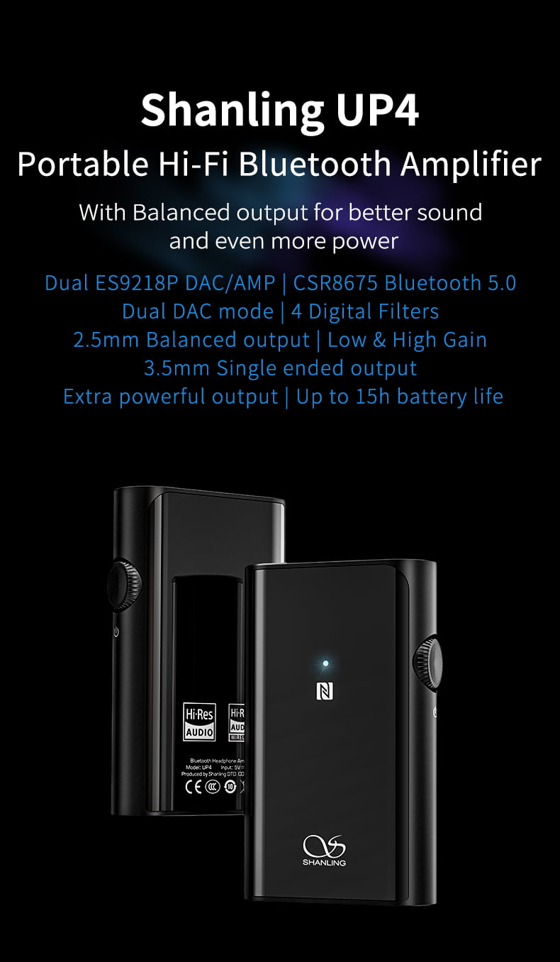 Shanling UP4 Dual DAC/AMP Portable HiFi Bluetooth 5.0 Balanced Output ...